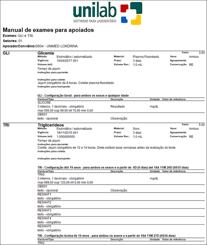 Manual de exames p/ apoiado
